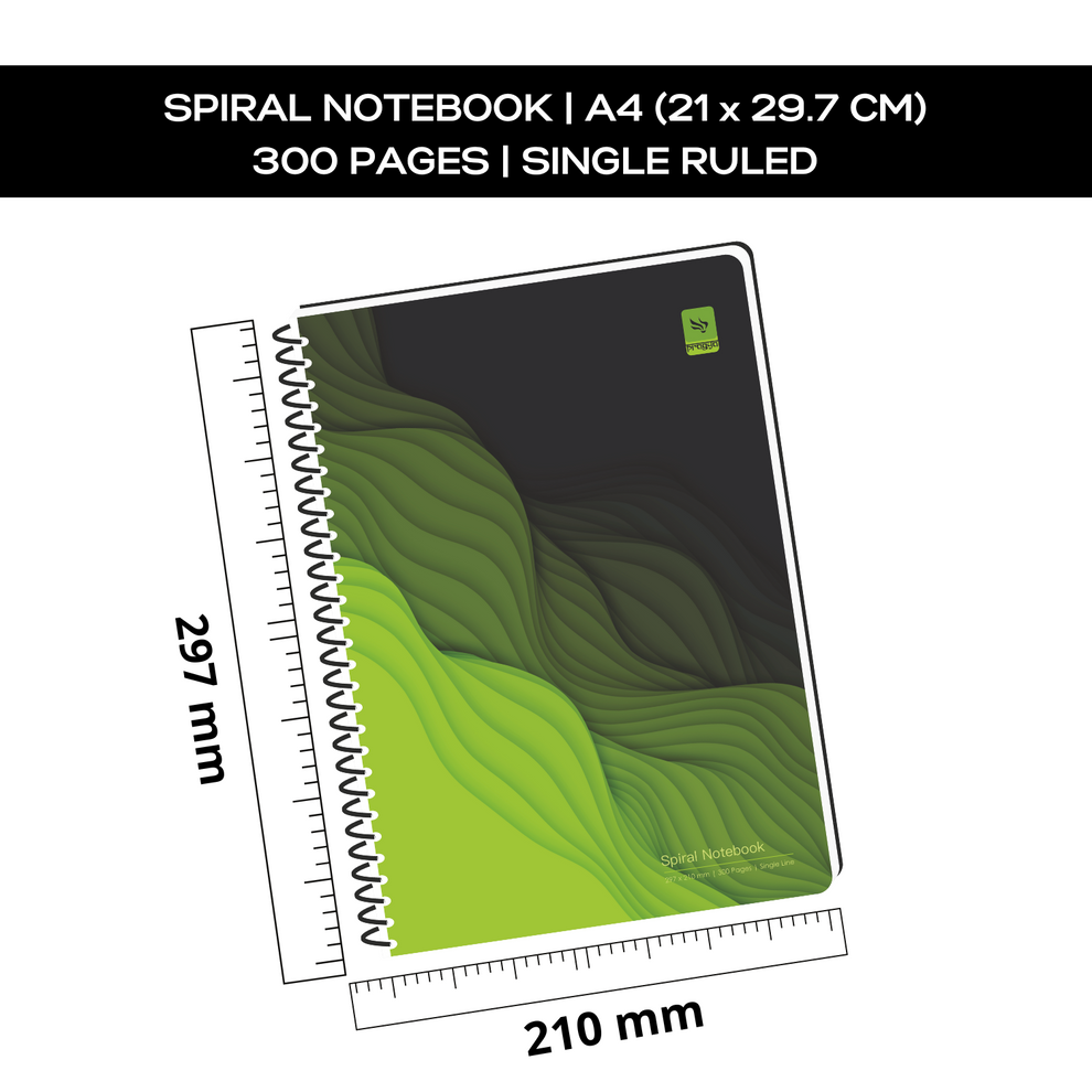 Pragya A4 Spiral Notebook (29.7x21 cm, 300 Pages, Single Line Ruled, 57 ...
