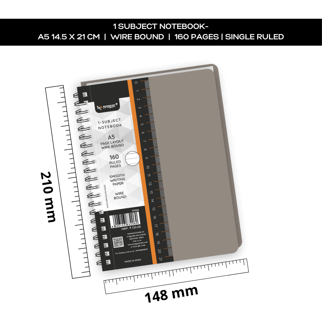 Pragya 1-Subject A5 Notebook (160 Pages, Ruled/Plain) Textured Cover